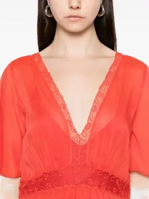 FORTE_FORTE Cotton And Silk V-necked Dress - Multicolor