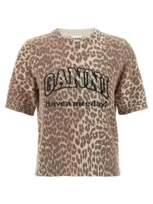 GANNI Leopard Wool Mix' T-shirt
