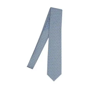 FERRAGAMO Frog Print Silk Tie - Blue