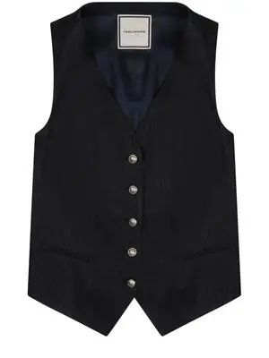 Tagliatore Gilet In Lino Con Bottoni - Blue