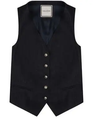 Tagliatore Linen Blend Buttoned Vest - Blue
