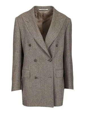 Tagliatore Herringbone Tweed Double-breasted Blazer - Gray