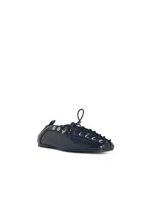 GANNI Lace-up Oleatex Ballet Flats - Black