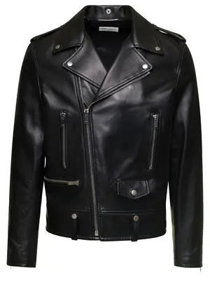 Saint Laurent Biker Jacket With Zipped Pockets In Smooth Leather