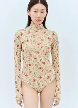 Prada Printed Stretch Tulle Bodysuit - Multicolor