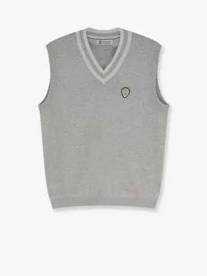 Brunello Cucinelli Cotton Vest With Front Logo Patch - Multicolor