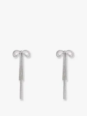 SELF-PORTRAIT Double Crystal Bow Earrings - Silver