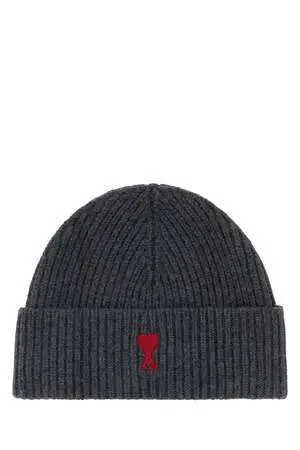 AMI Paris Graphite Wool Beanie Hat - Gray