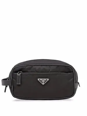 Prada Re-nylon And Saffiano Leather Travel Pouch - Black