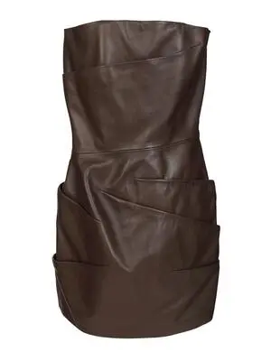 Attico Leather Mini Dress - Brown