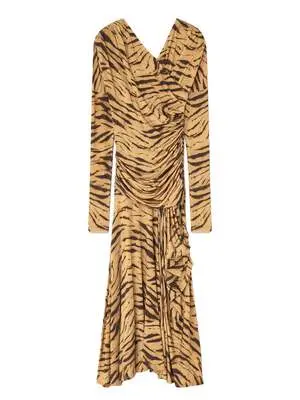 GANNI Long Dress With Zebra Print - Multicolor