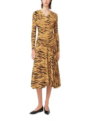 GANNI Long Dress With Zebra Print - Multicolor