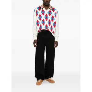 Dries Van Noten Argyle V-neck Sweatshirt - White