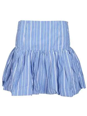 GANNI Striped Cotton Balloon Hem Skirt - Blue