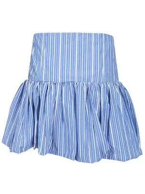 GANNI Striped Cotton Balloon Hem Skirt - Blue