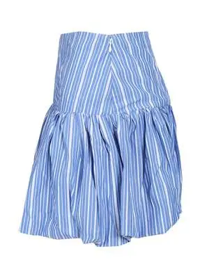 GANNI Striped Cotton Balloon Hem Skirt - Blue