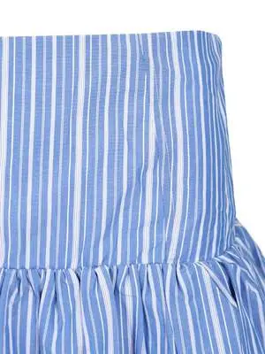 GANNI Striped Cotton Balloon Hem Skirt - Blue
