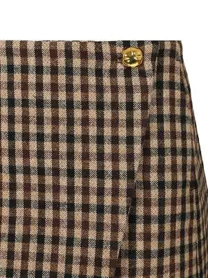 GANNI Checked Wool Mini Skirt - Brown