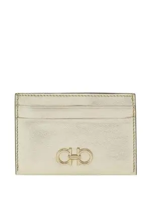 FERRAGAMO Ferragamo Women Gancini Laminated Leather Card Holder Silver