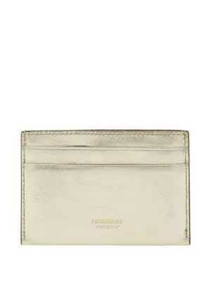 FERRAGAMO Gancini Laminated Leather Card Holder - Silver