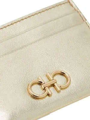 FERRAGAMO Gancini Laminated Leather Card Holder - Silver