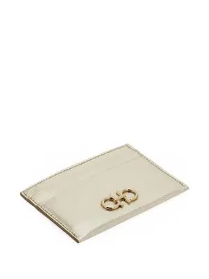 FERRAGAMO Gancini Laminated Leather Card Holder - Silver