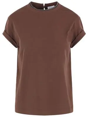BRUNELLO CUCINELLI Brunello Cucinelli Women Stretch Cotton Jersey T-Shirt With Precious Faux Layering