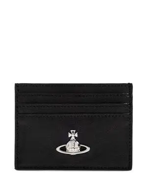 VIVIENNE WESTWOOD Flat Card Holder In Washed-look Leather - Black