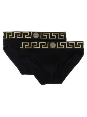 Versace 2-pack Briefs With 'greca' Pattern - Black