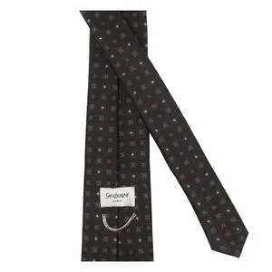 Saint Laurent Jacquard Silk Tie - Brown