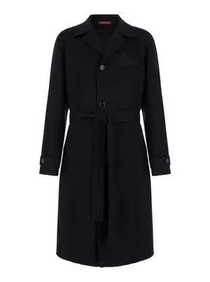 Gucci Black Single-breasted Coat With Wide Notched Revers And Belt In Wool - Multicolor