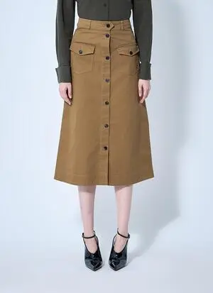 Saint Laurent Cotton Serge Midi Skirt - Brown