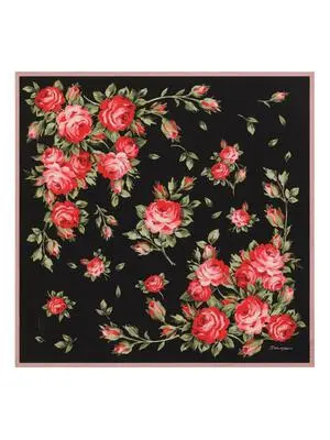 Dolce & Gabbana Roses Bouquet Print Silk Foulard - Multicolor