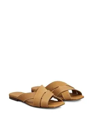 TOD'S Flat Leather Sandals With Crossed Straps - Multicolor