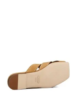 TOD'S Flat Leather Sandals With Crossed Straps - Multicolor