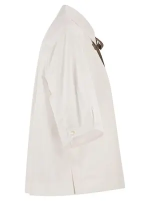 Herno Cropped Cotton Shirt With Ribbon Bow - White
