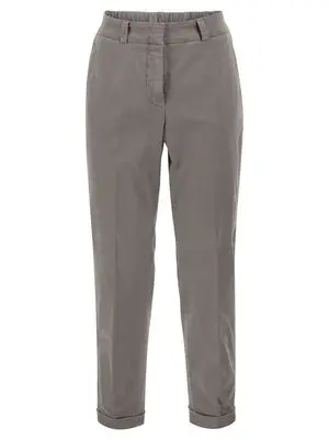 Peserico Stretch Cotton Tapered Trousers With Elasticated Waistband - Gray