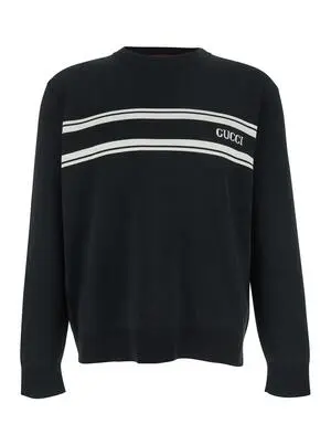 Gucci Black Sweater With Logo Lettering On The Front In Wool - Multicolor
