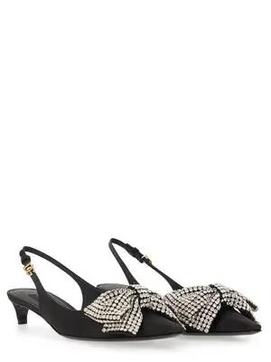 Dolce & Gabbana Satin Sling-back With Rhinestone Embroidery - Black
