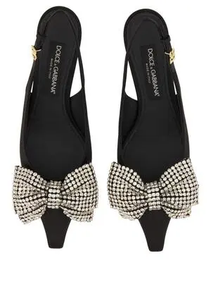Dolce & Gabbana Satin Sling-back With Rhinestone Embroidery - Black