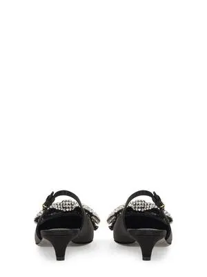 Dolce & Gabbana Satin Sling-back With Rhinestone Embroidery - Black