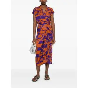 Dries Van Noten V-neck Floral Midi Dress - Orange