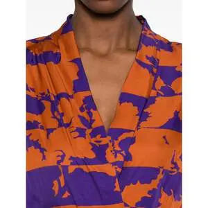 Dries Van Noten V-neck Floral Midi Dress - Orange