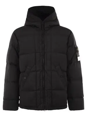 Stone Island Nylon Metal Hooded Down Jacket With Compass Badge - Black