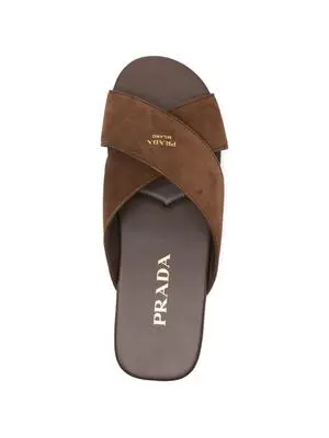 Prada Suede Leather Flat Sandals - Brown