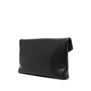 Saint Laurent Signature Cassandre Logo Plaque Clutch Bags - Black