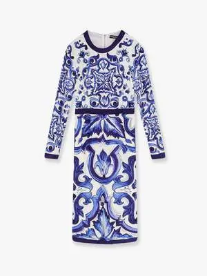Dolce & Gabbana Silk Blend Dress With Maiolica Print - Blue