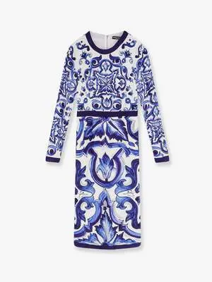 Dolce & Gabbana Silk Blend Dress With Maiolica Print - Blue