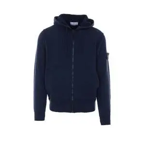 Stone Island Logo Zip Up Hoodie - Blue