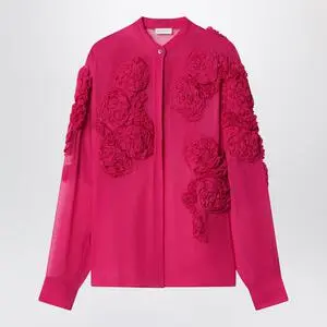 Dries Van Noten Embossed Rose Silk Viscose Shirt - Pink